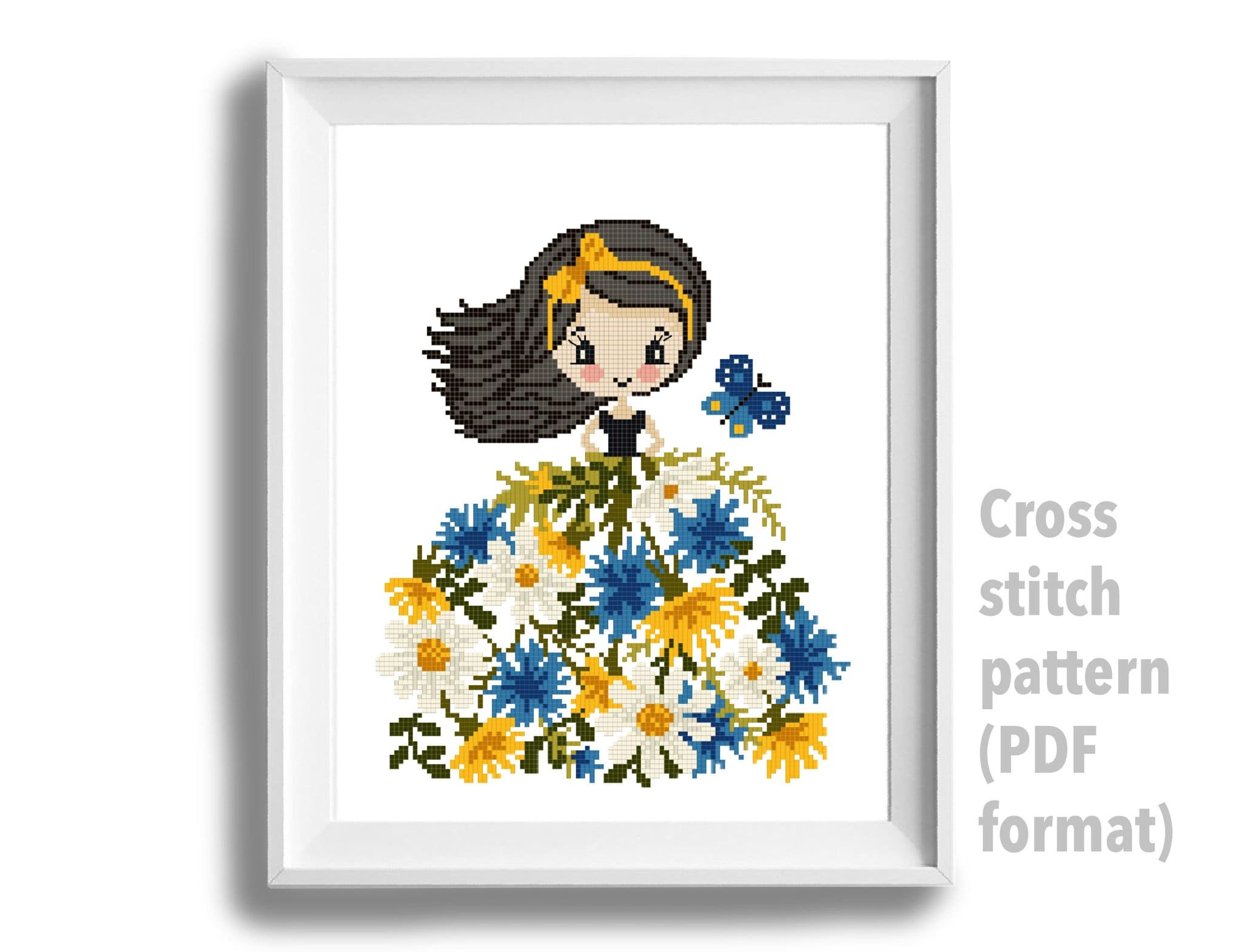 Floral Girl Modern Cross Stitch Pattern Flowers Counted Cross | Etsy