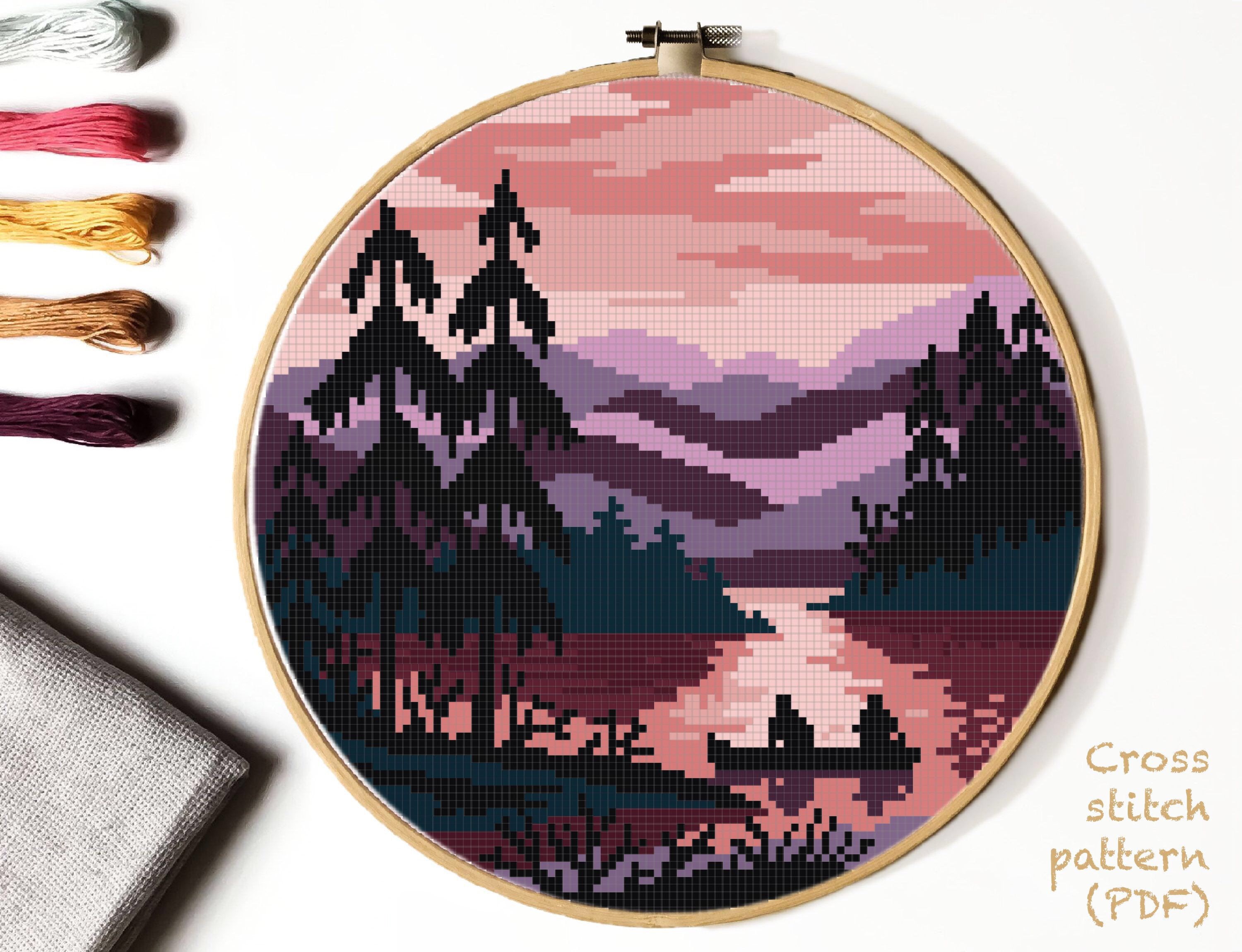 Landscape Cross Stitch Pattern tree river counted cross | Etsy