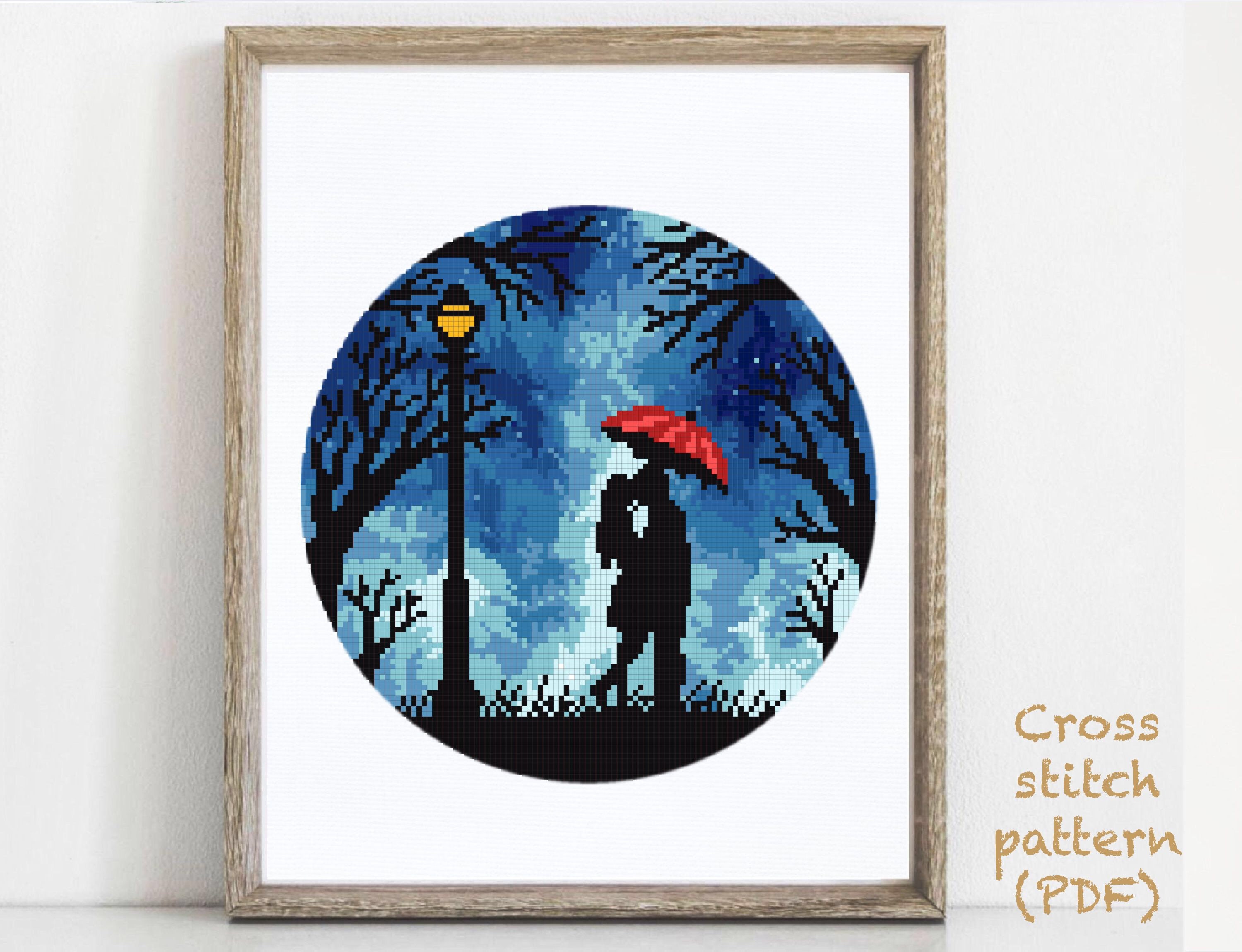 Night Sky Modern Cross Stitch Pattern Couple With Umbrella | Etsy