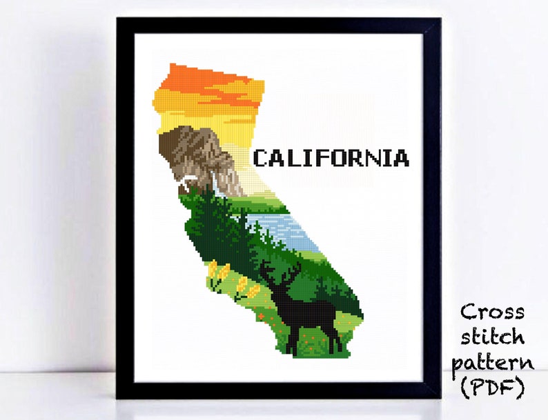 California State Modern Cross Stitch Pattern Yosemite | Etsy