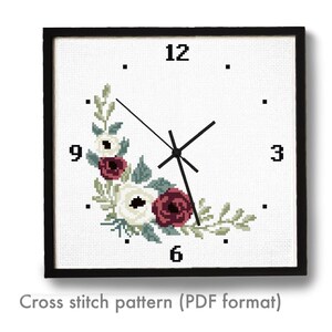 Clock Modern Cross Stitch Pattern, Cross Stitch Pattern Flowers, Nature ...