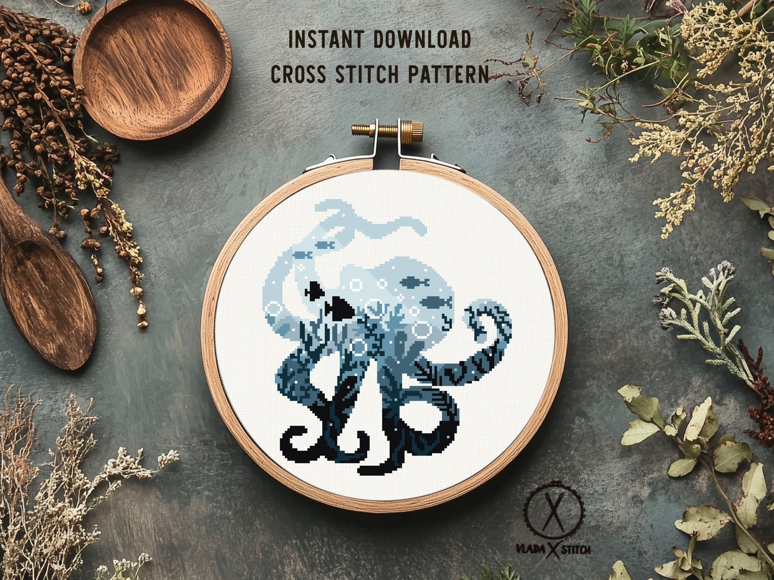 Octopus Cross Stitch Pattern, Ocean Animals, Sea Life, Modern ...