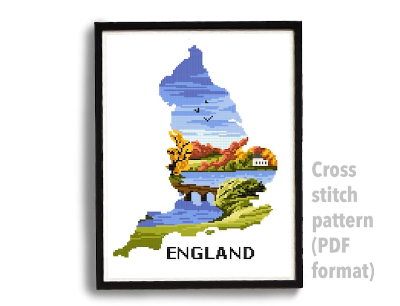 England Modern Cross Stitch Pattern, Great Britain, Country, Landscape ...