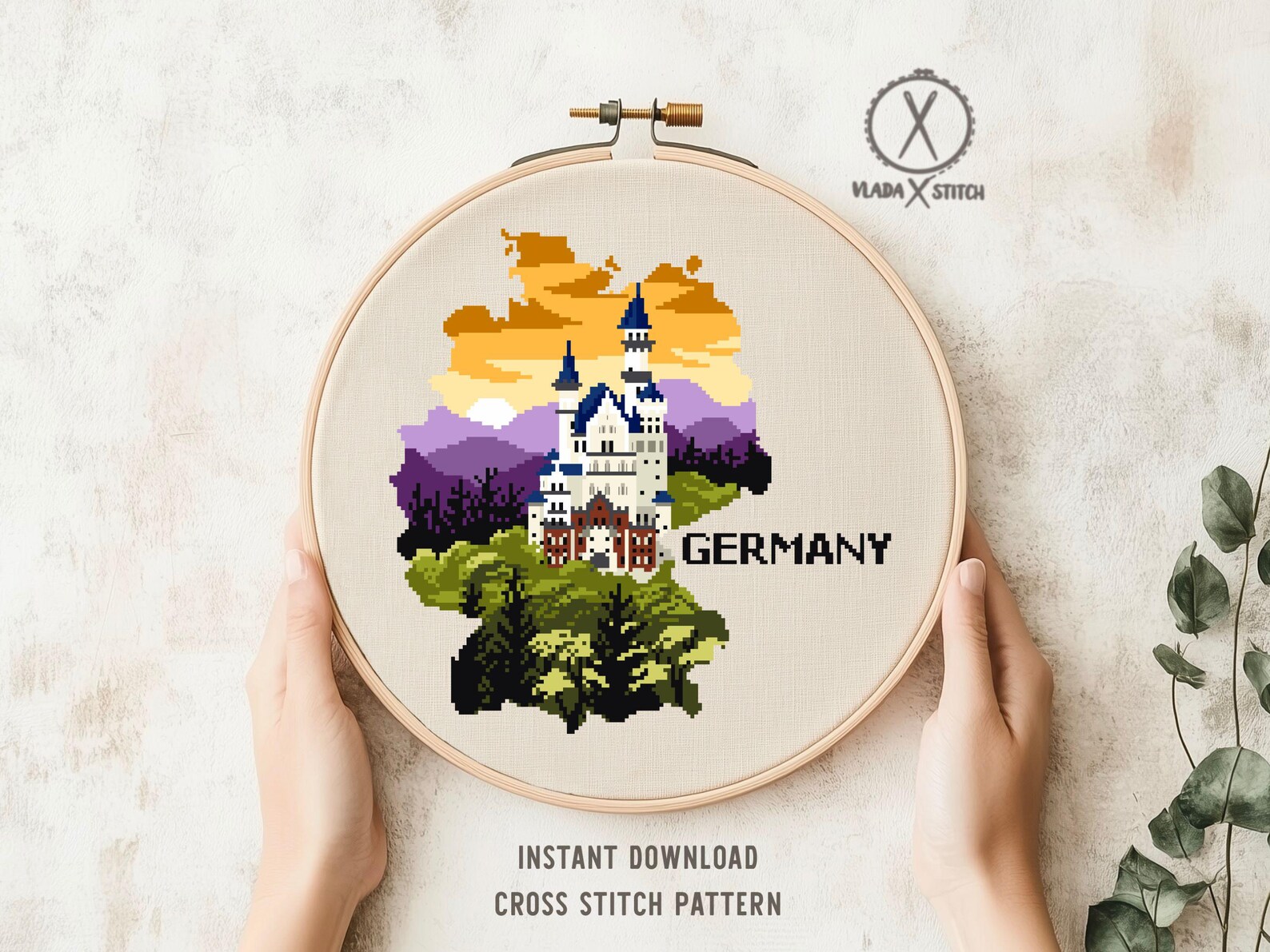 Germany Castle Cross Stitch Pattern, Landscape Easy Count Chart (PDF ...