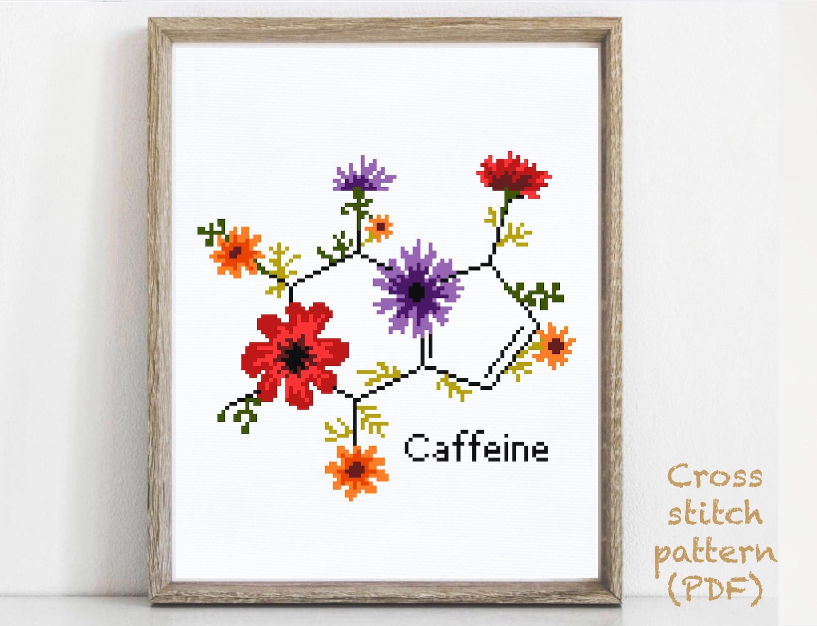 Caffeine Molecule Floral Cross Stitch Pattern Modern Easy - Etsy
