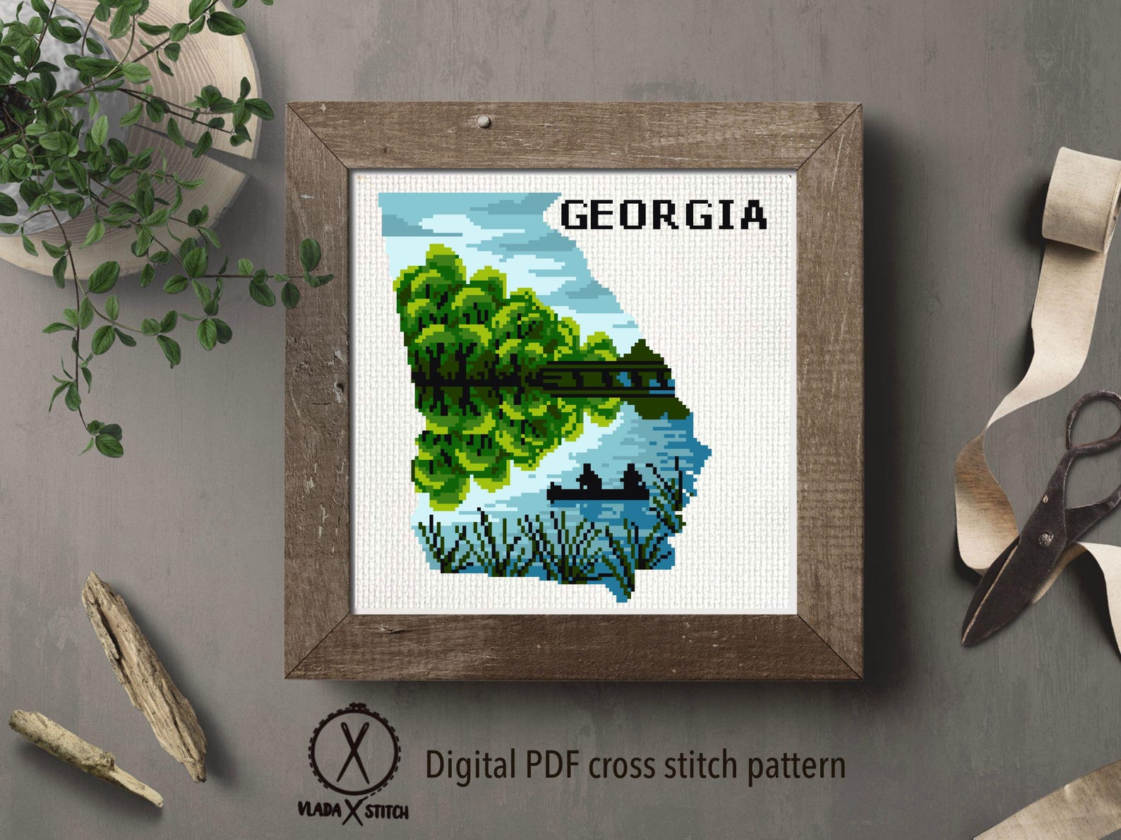 Georgia US States Modern Cross Stitch Pattern, Nature Easy Counted ...