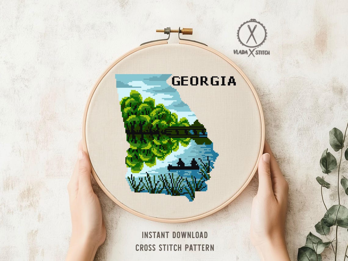 Georgia US States Modern Cross Stitch Pattern, Nature Easy Counted ...