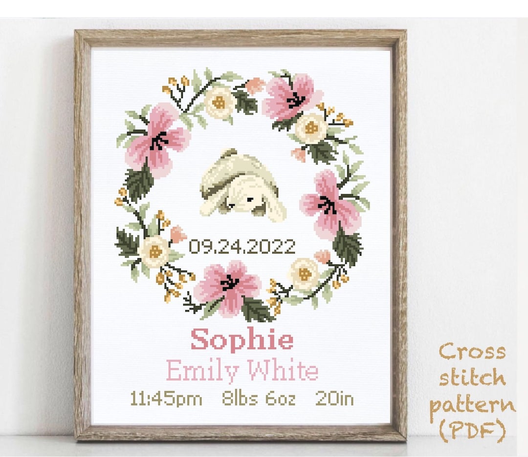 Birth Announcement Modern Cross Stitch Pattern, Baby, Personalized, Boy ...