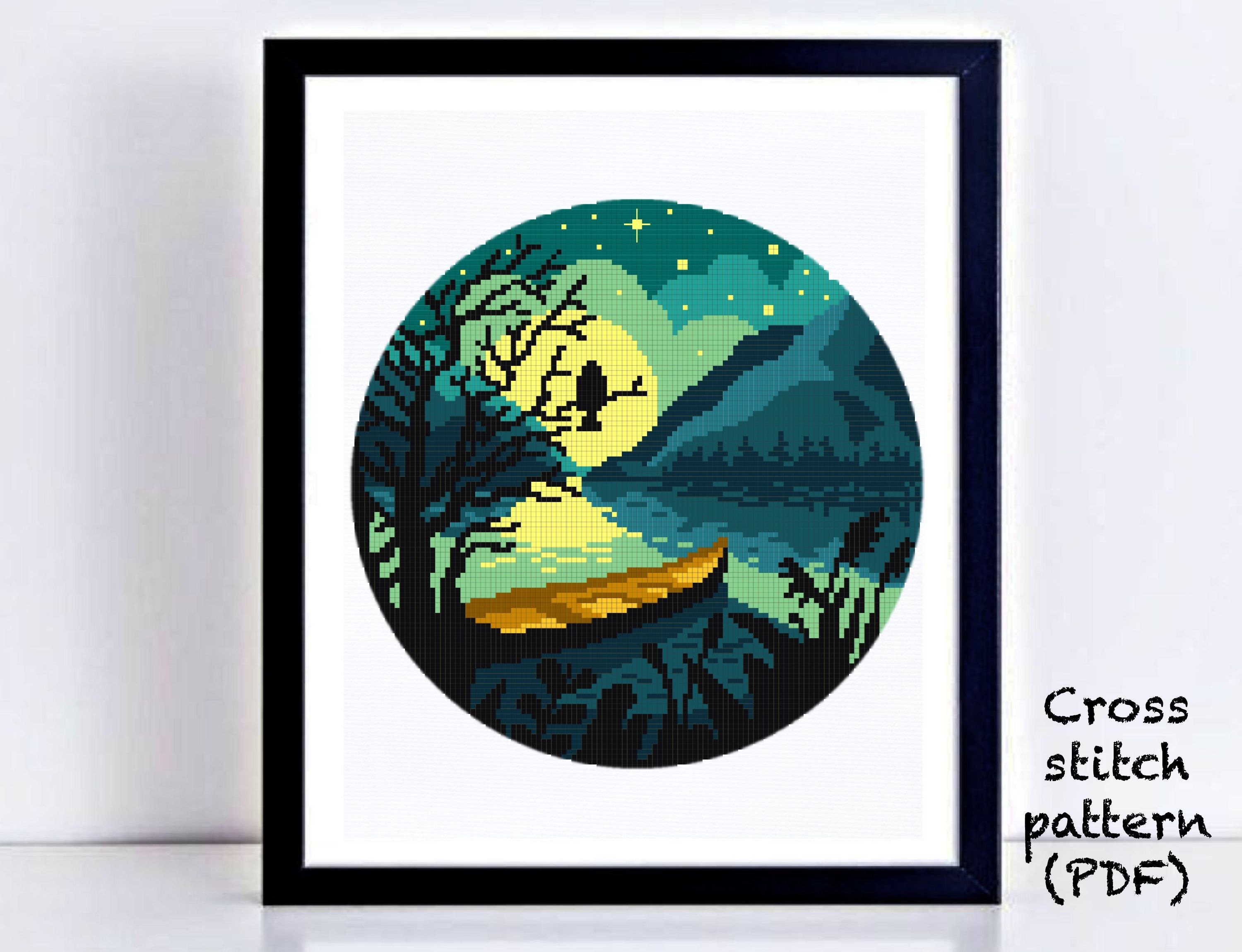 Night Landscape Cross Stitch Pattern Moon Counted Cross | Etsy