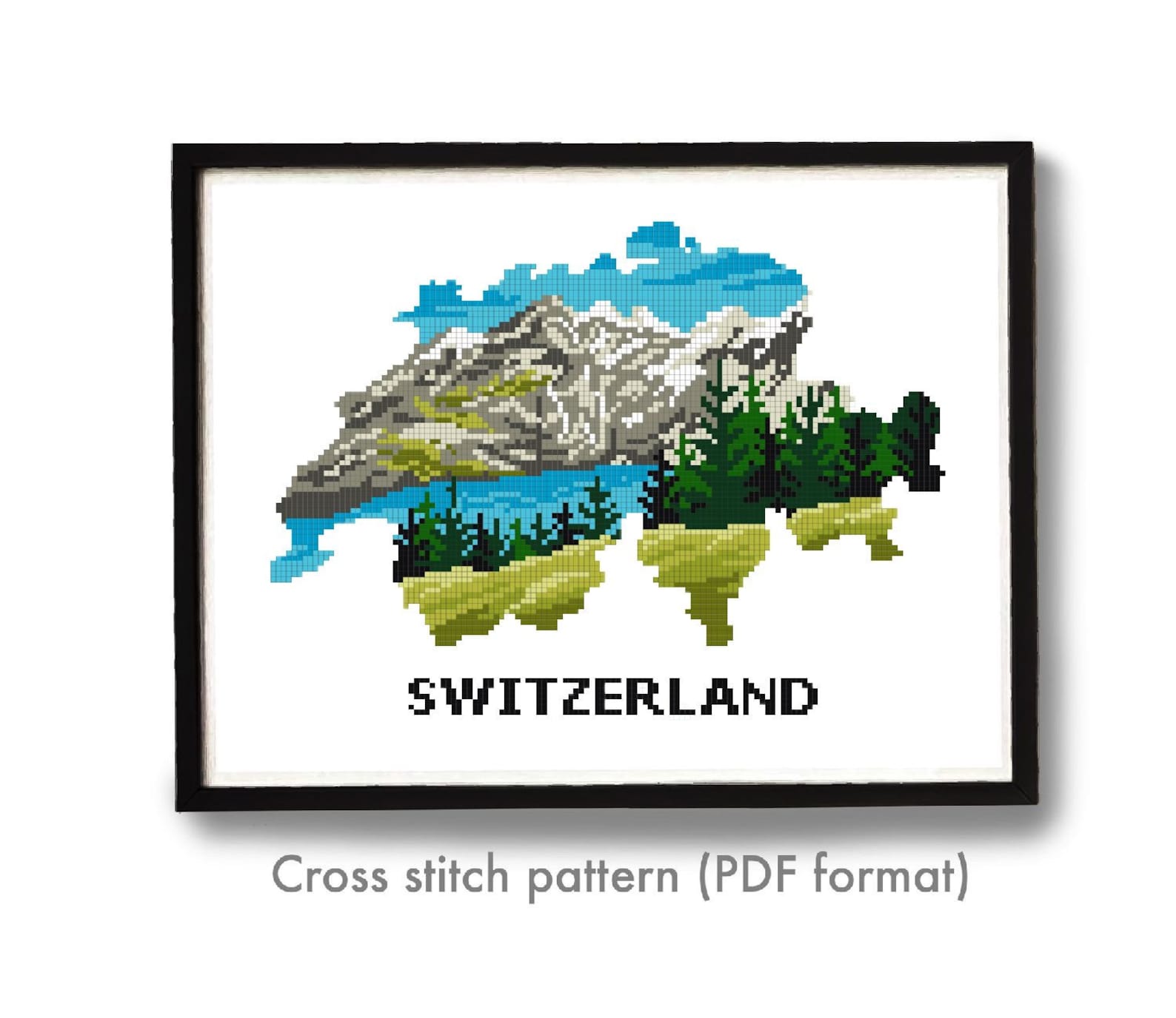 Silhouette Switzerland Modern Cross Stitch Pattern mountains | Etsy