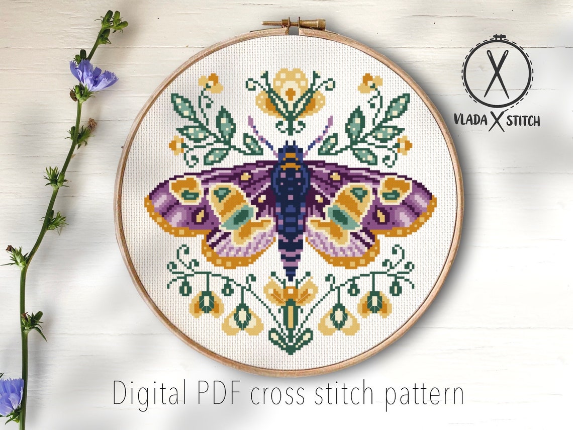 Moths Modern Cross Stitch Pattern Insect Cross Stitch - Etsy