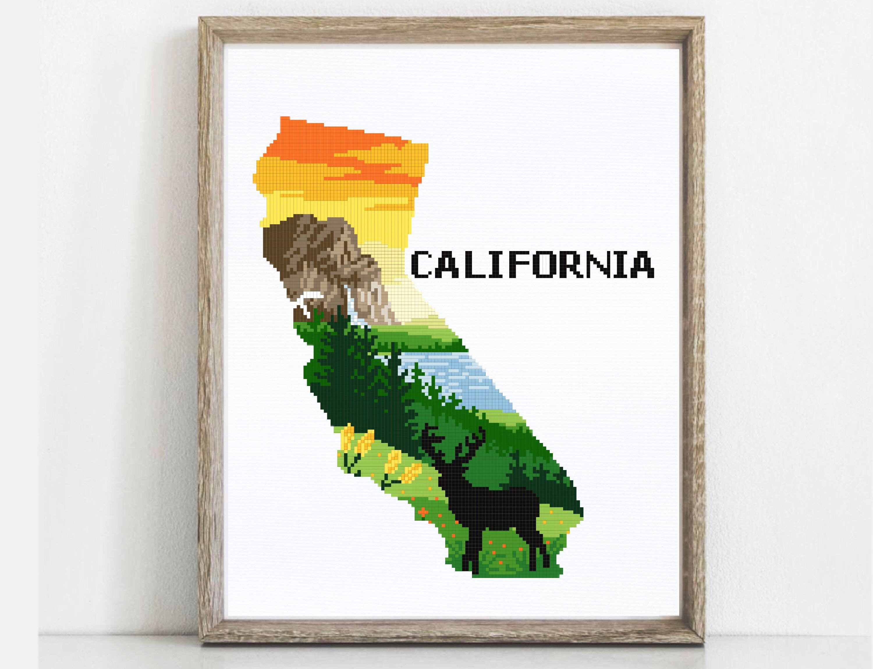 California State Modern Cross Stitch Pattern Yosemite - Etsy