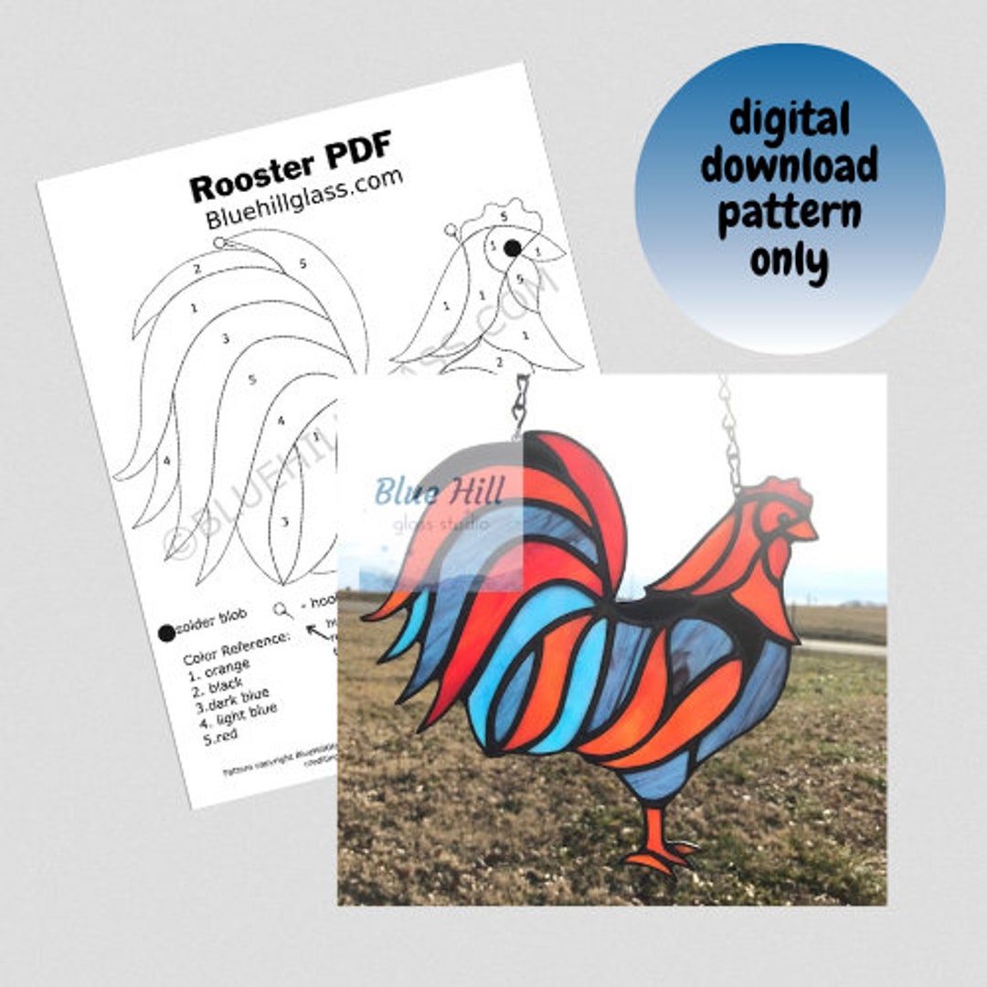 Rooster Stained Glass Pattern - Digital Download Only - Stained Glass ...
