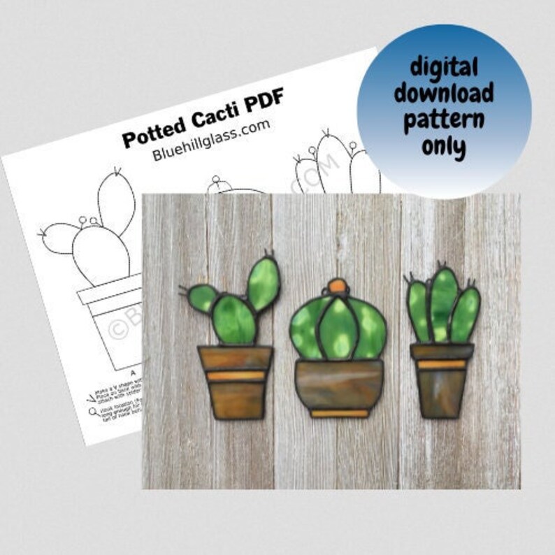 Cactus Stained Glass Pattern .pdf Digital Download ONLY - Potted Cacti ...