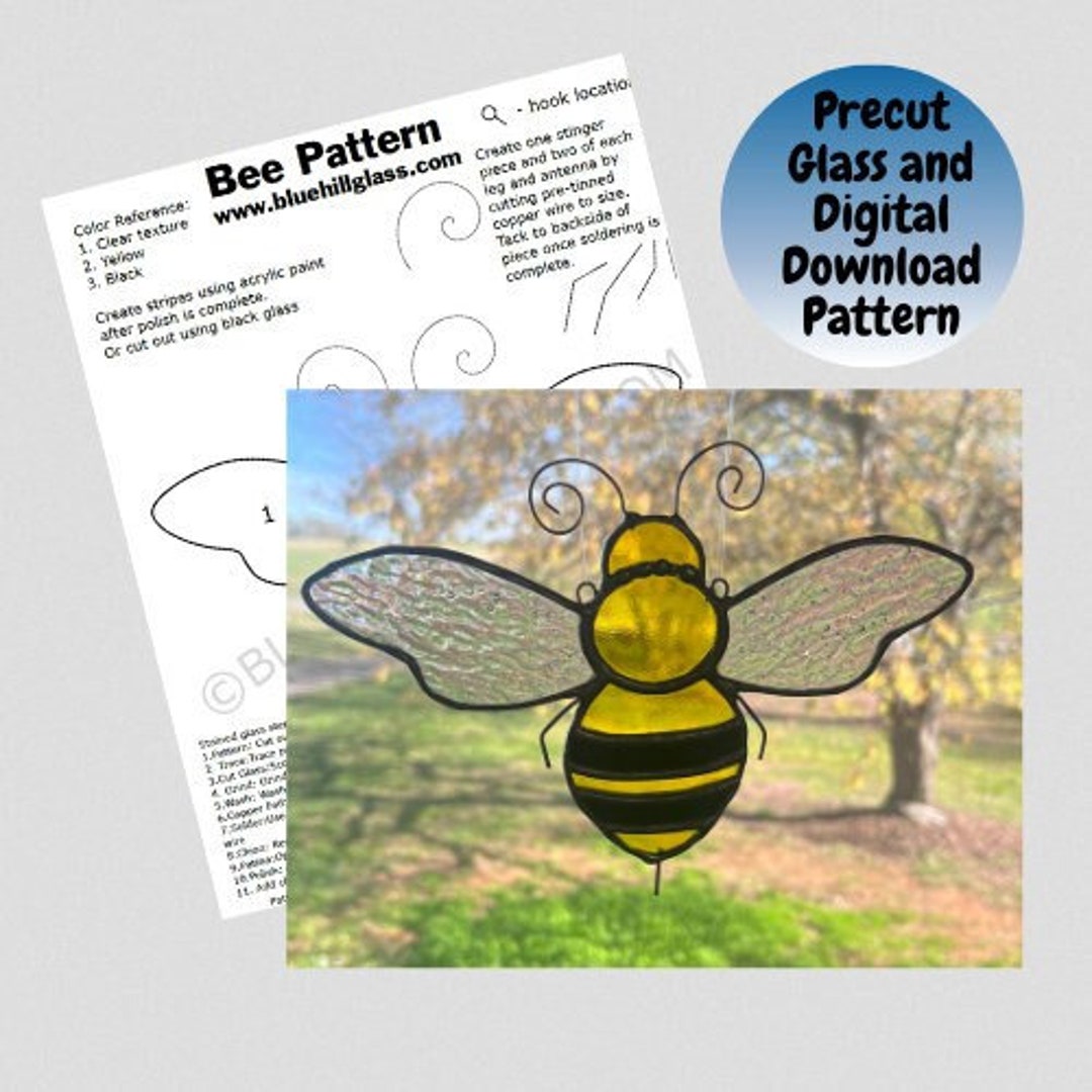 Bee Stained Glass Precut Glass and Pattern - Stained Glass DIY - Not a ...