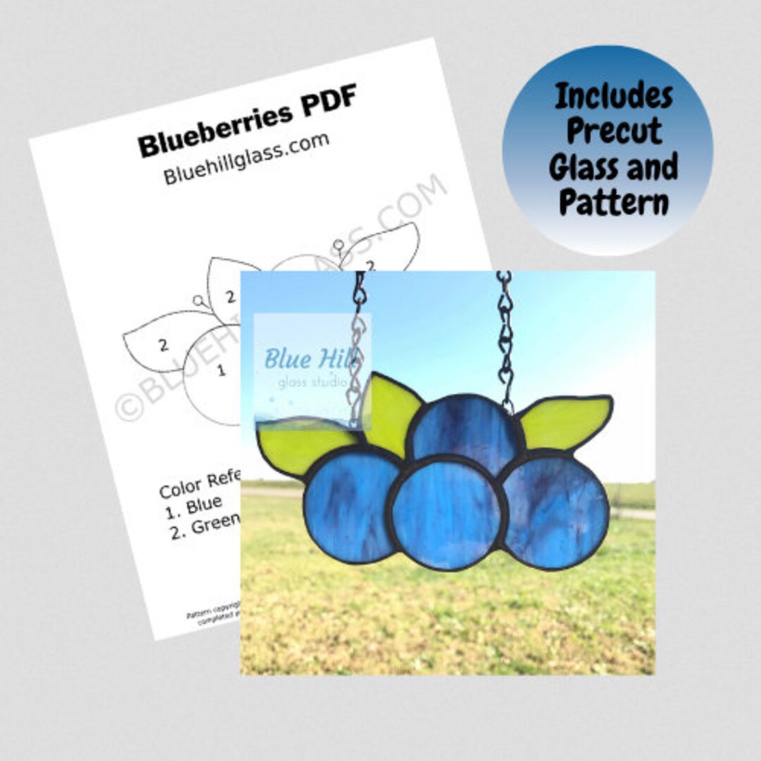Blueberries Stained Glass Precut Glass and Pattern - Stained Glass DIY ...