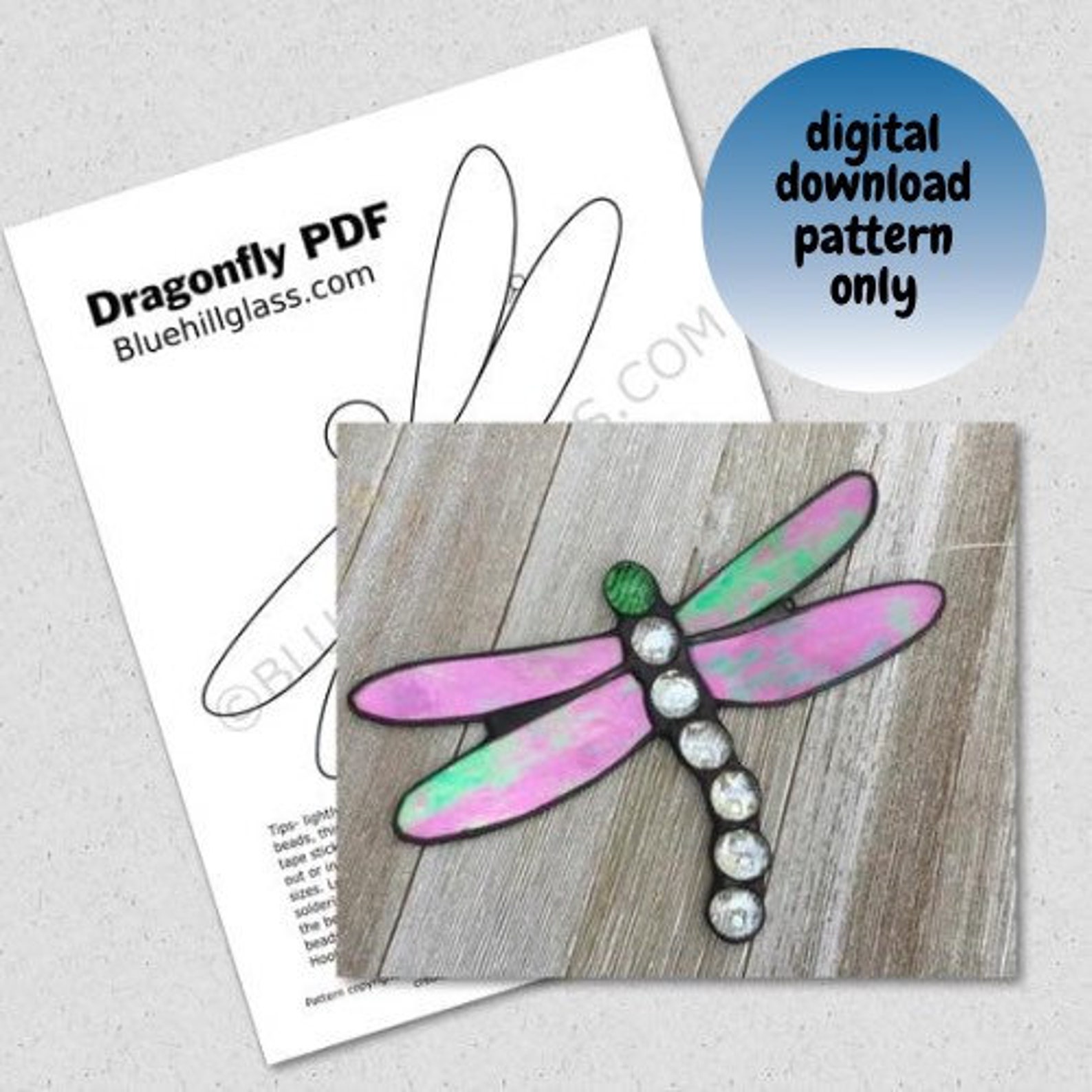 Dragonfly Stained Glass Pattern - Stained Glass DIY - Beginner Stained ...