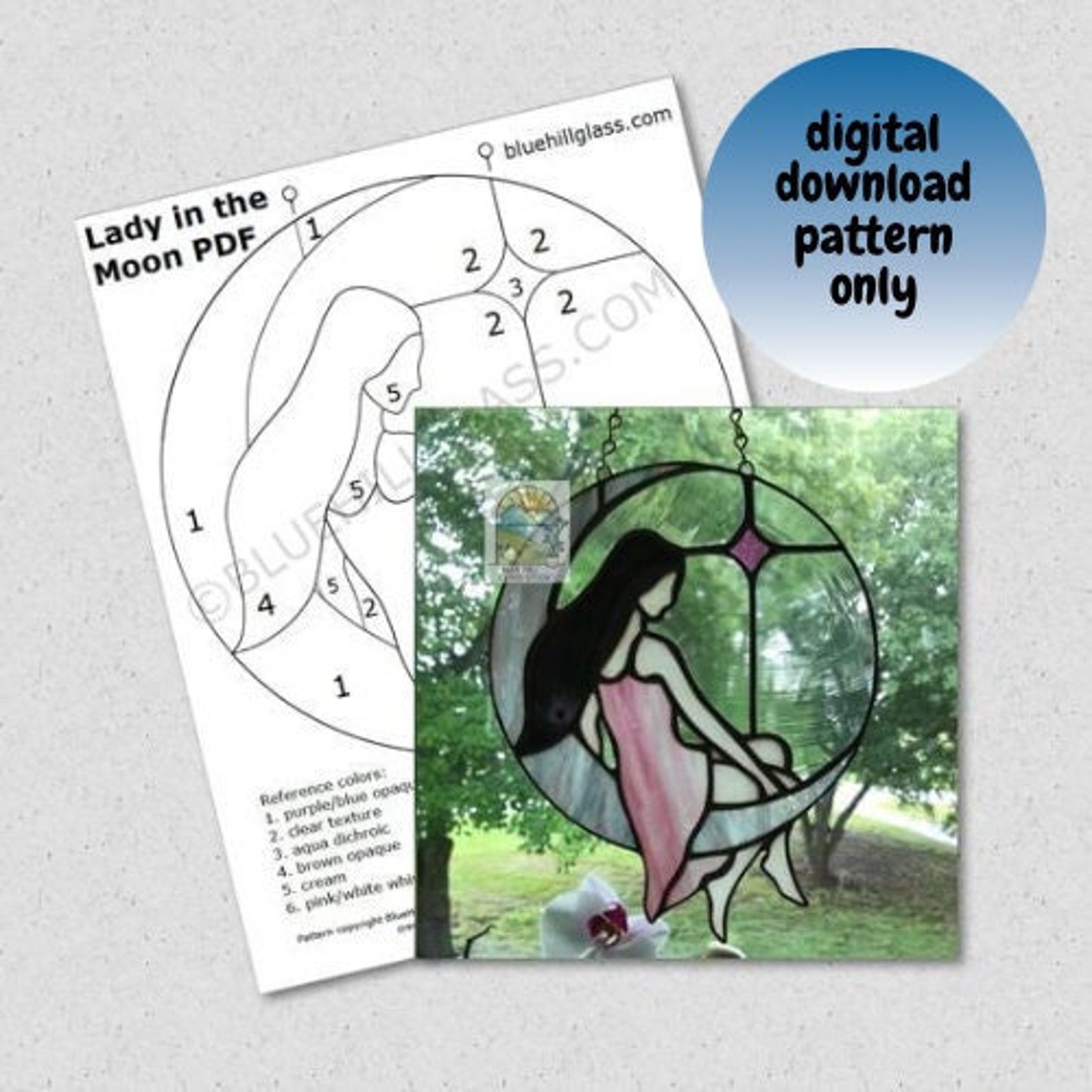 Lady in the Moon Stained Glass Pattern - Digital Download PDF ...