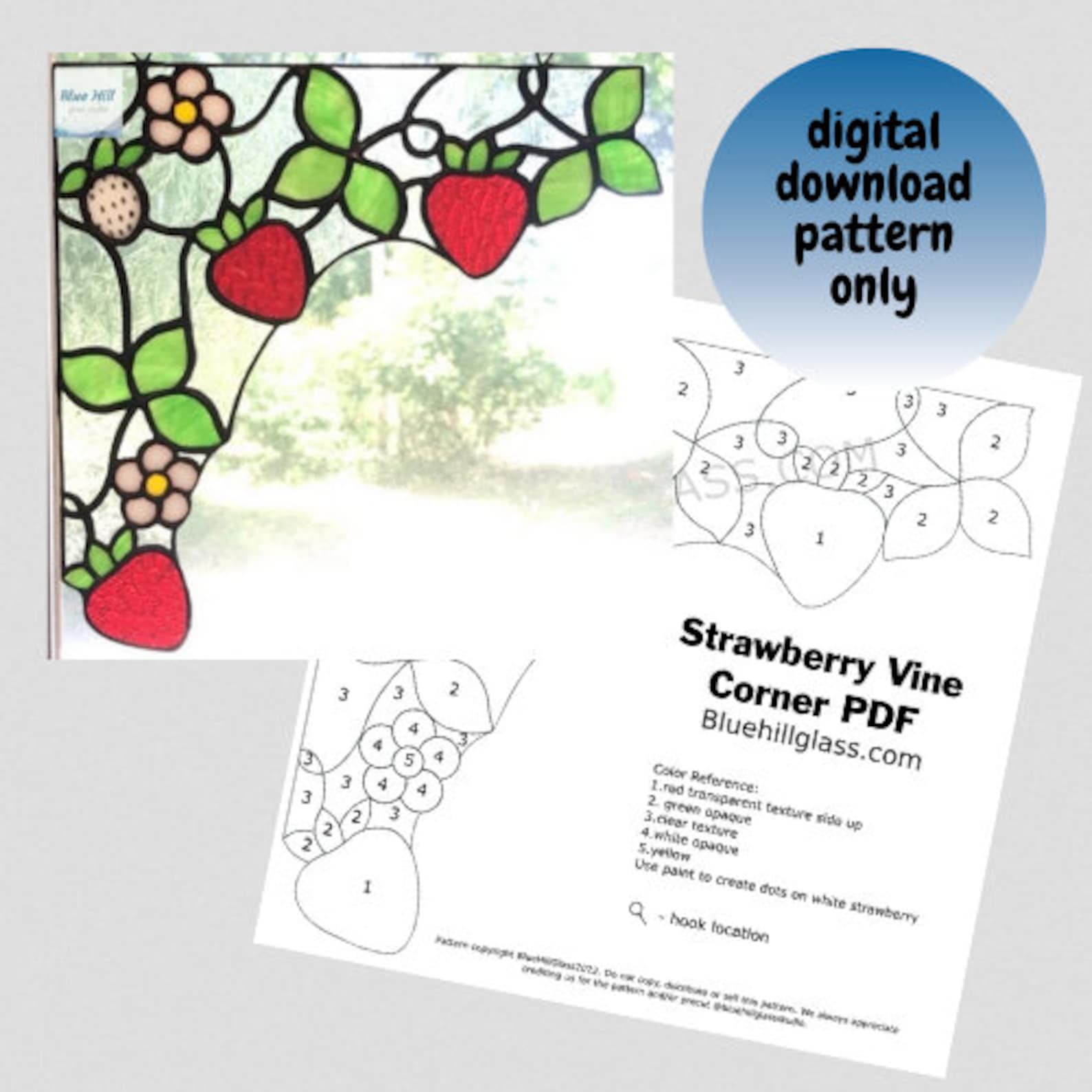 Strawberry Vine Corner Stained Glass Pattern - Digital Download PDF ...