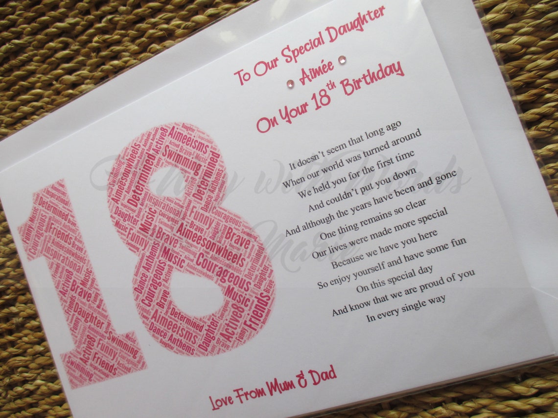 Personalised Word Art 18th Birthday Card for Daughter Son - Etsy