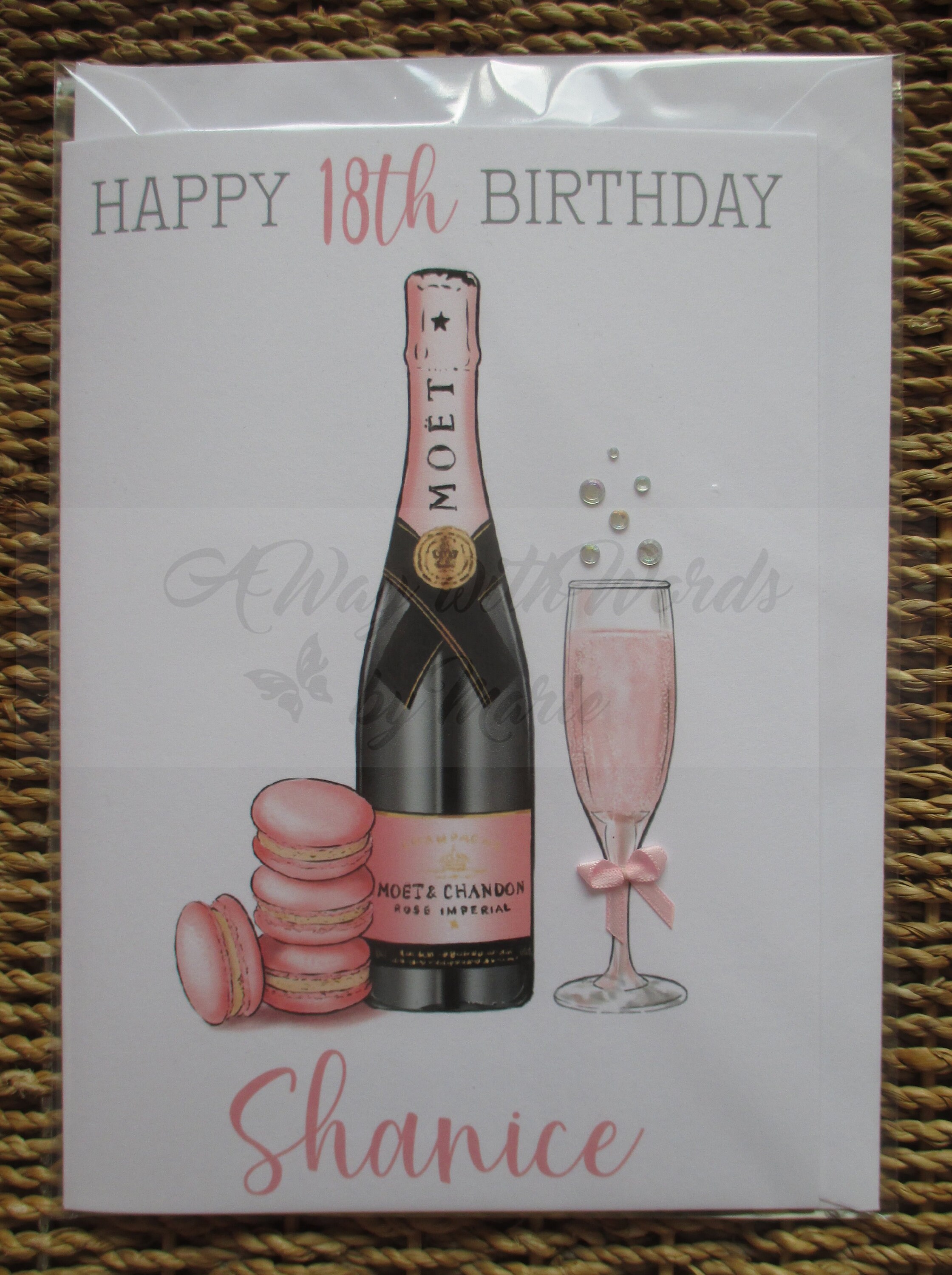 Personalised Pink Champagne Bottle & Glass A5 Birthday Card - Etsy UK