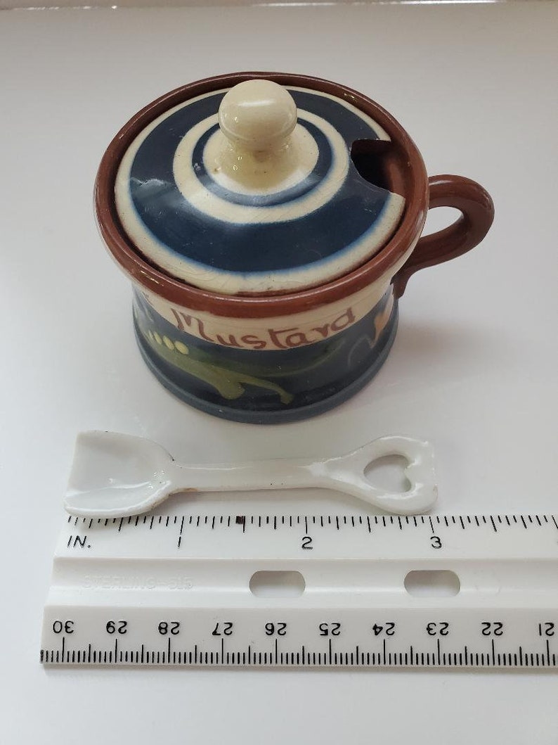 Vintage Torquay Pottery - Motto Ware Mustard Pot Jar With Spoon - Be ...