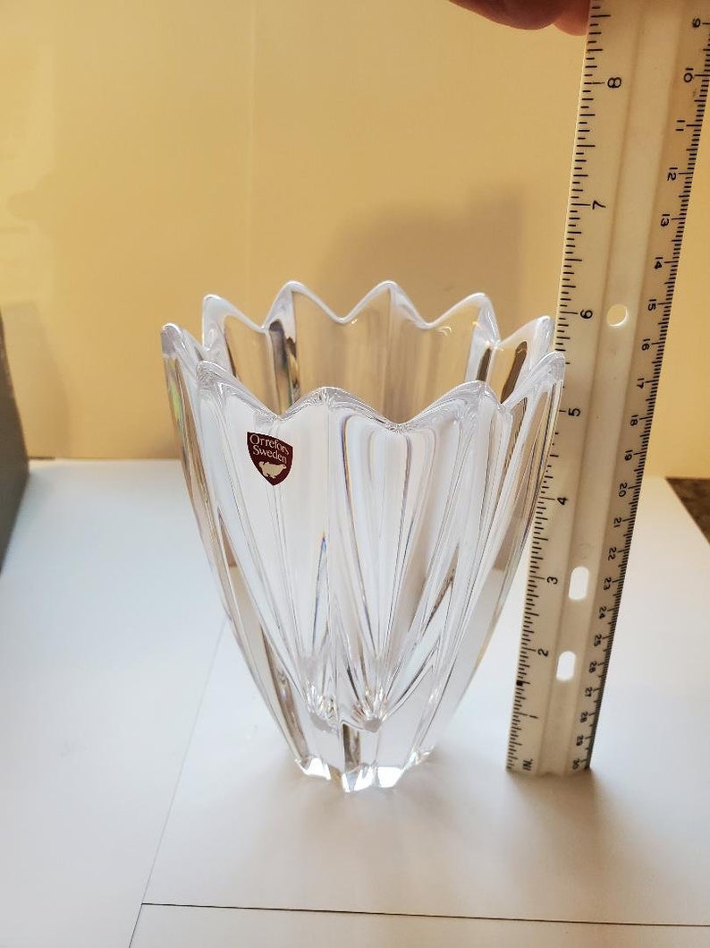 Vintage Orrefors Crystal Vase, Signed, Fleur 5 3/4" With Original Box ...
