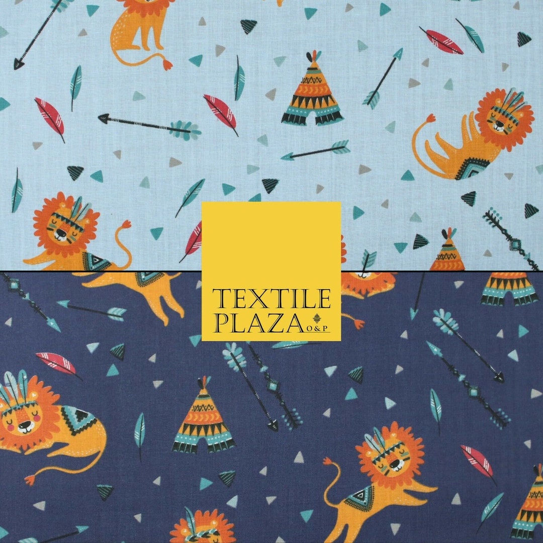 Sleeping Lion Red Indian Teepee Confetti Printed Polycotton Dress Craft ...