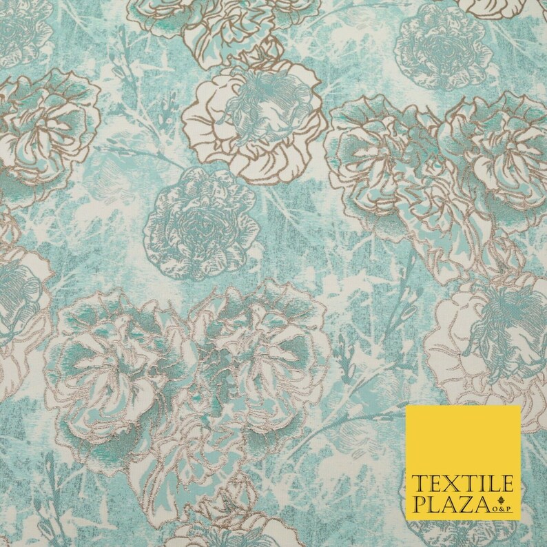 Sea Green Blue Mix Rose Cluster Brocade Dress Fabric Metallic - Etsy