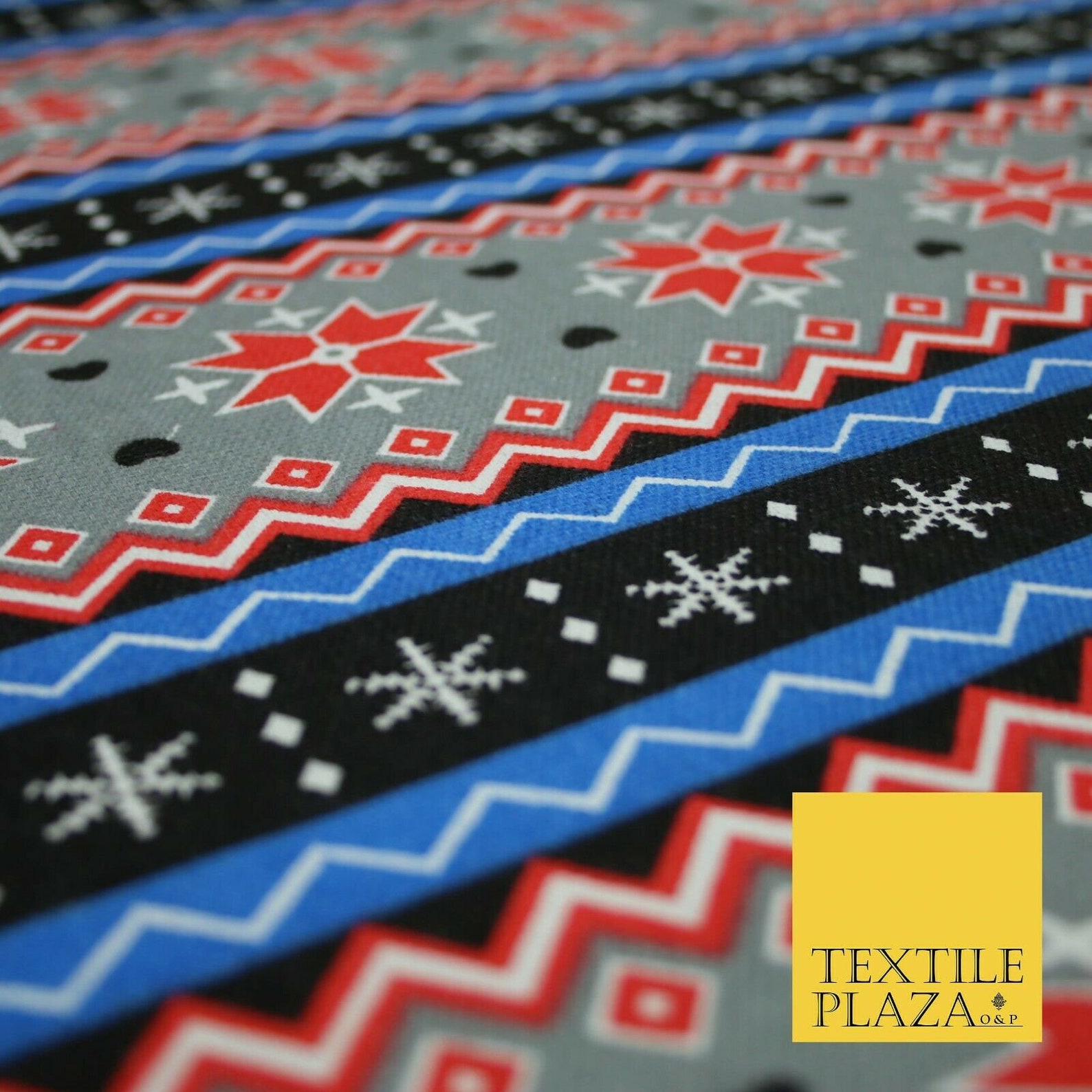 Grey Red Black Wacky Fair Isle Zig Zag Stripe Printed Cotton Canvas ...