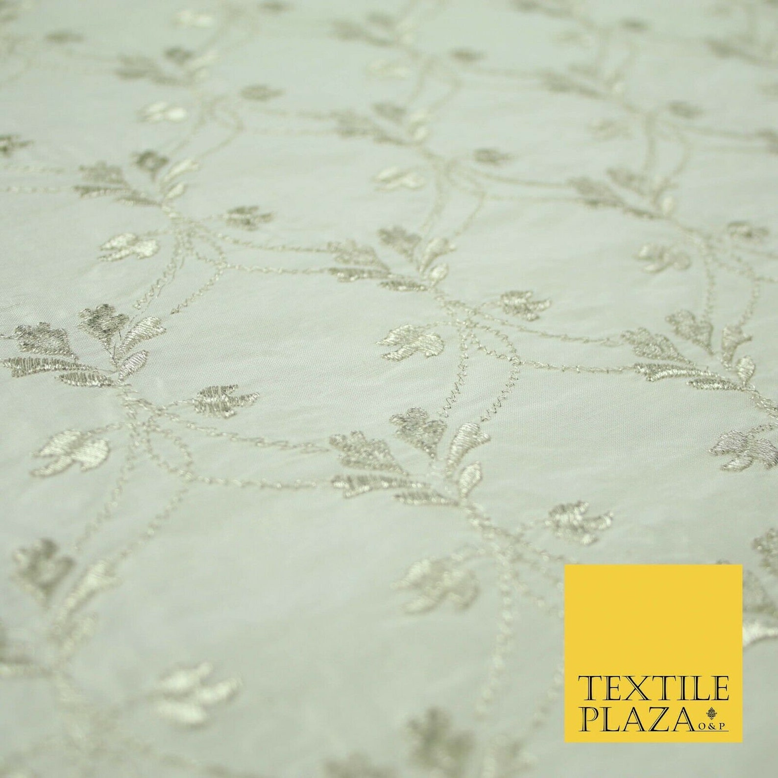 Luxury Ivory Silver Floral Lattice Embroidered 100% Pure Silk - Etsy