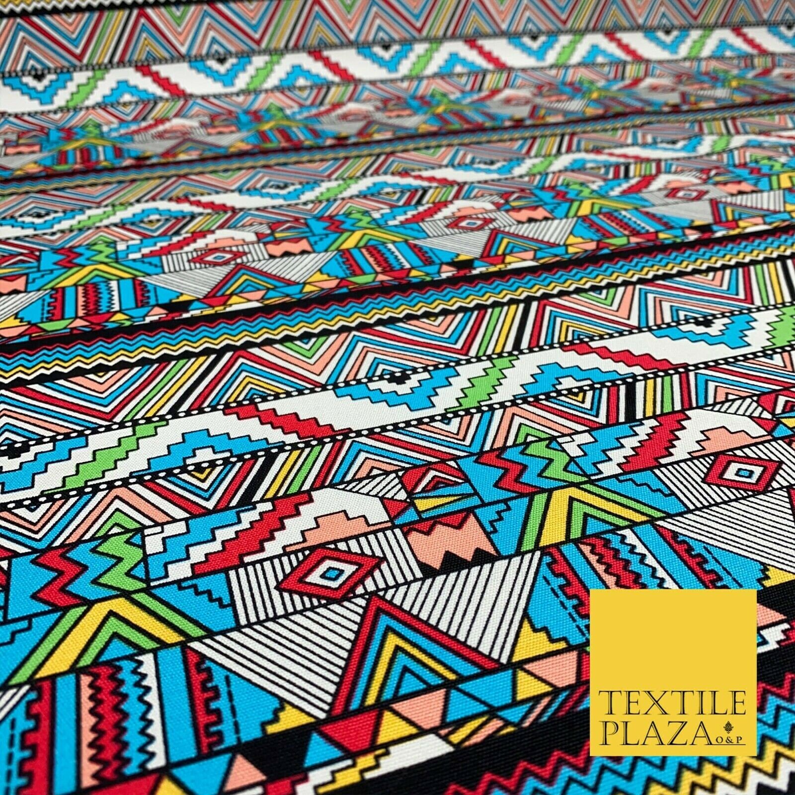 Colourful wacky aztec 100% cotton canvas printed fabric | Etsy