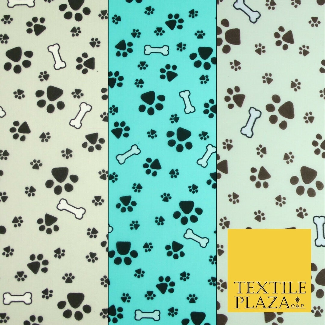 Dog Bones Paw Prints Puppy Doggy Printed Poly Cotton Fabric - Etsy