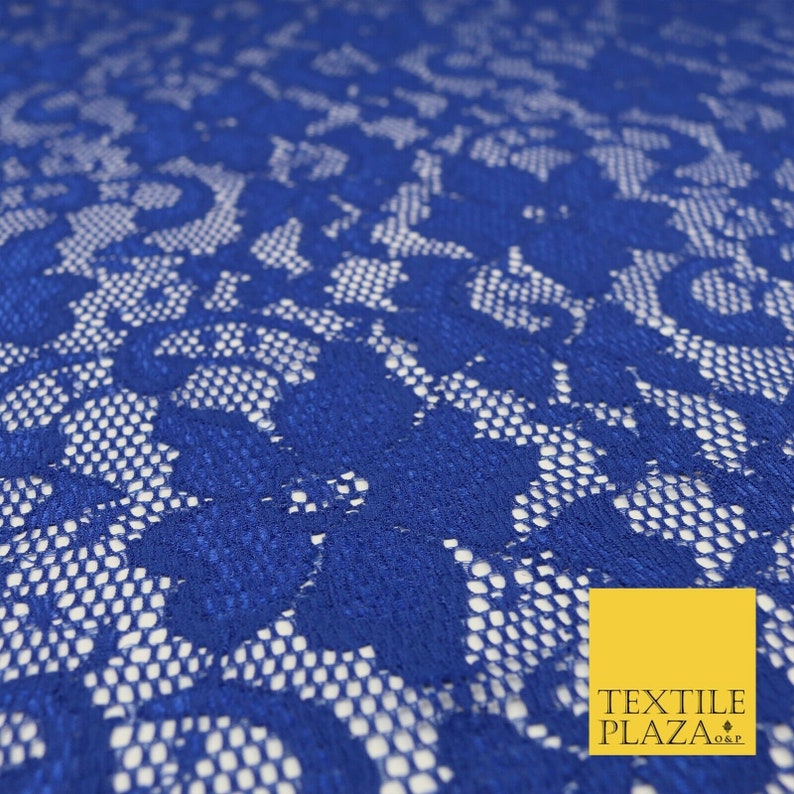 Royal Blue Flower Satin Weave Shimmer Lace Fabric Trendy Dress Fashion ...