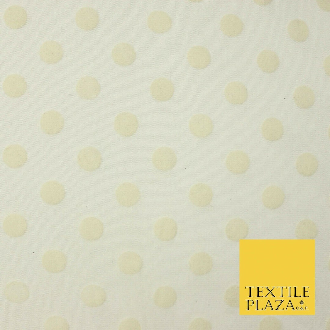 Ivory Cream 2cm Spotted Circle Velour Flocked Power Mesh Net Stretch ...