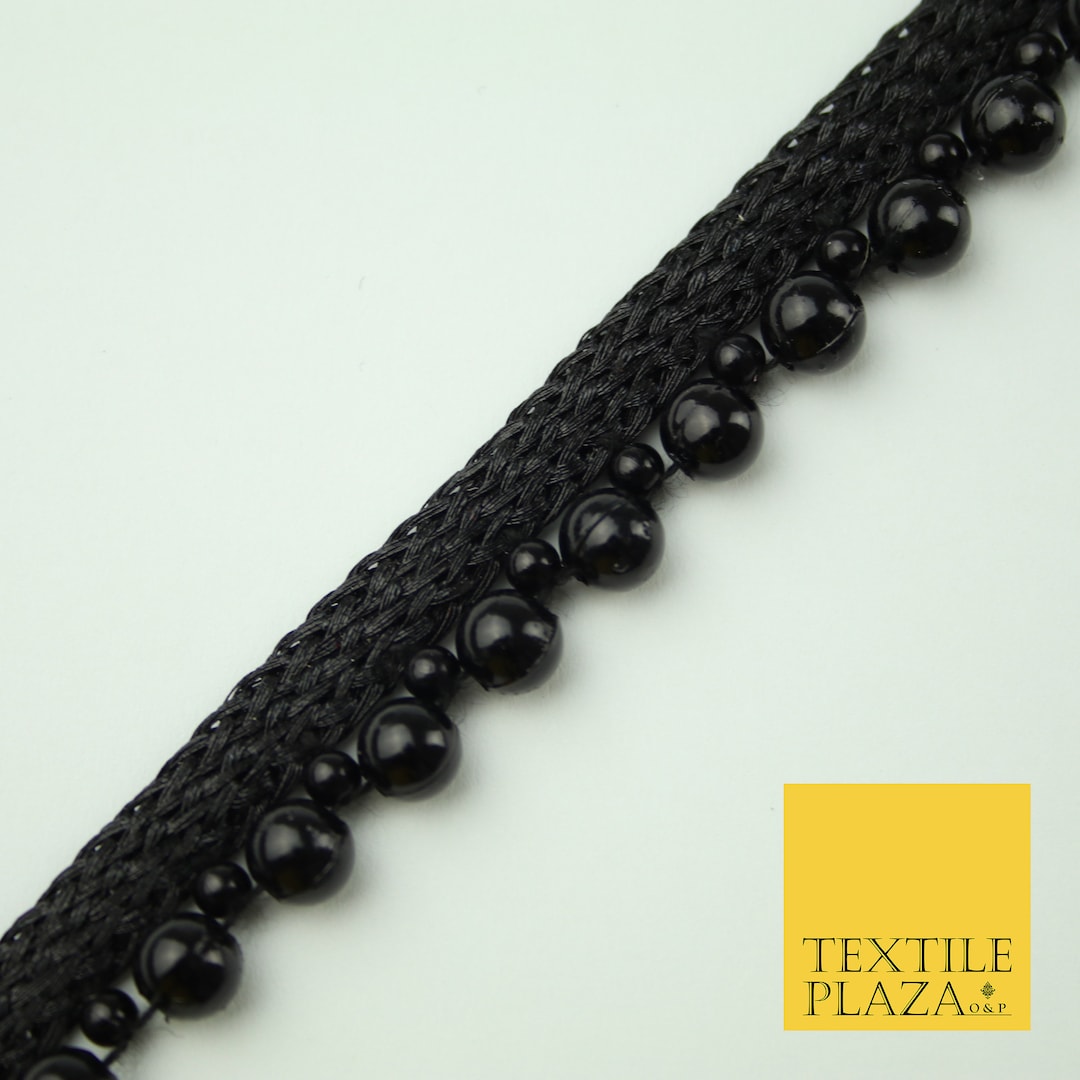 Full Black Pearl Ball Shiny Beaded Ribbon Trim Border Indian Lace X335 ...