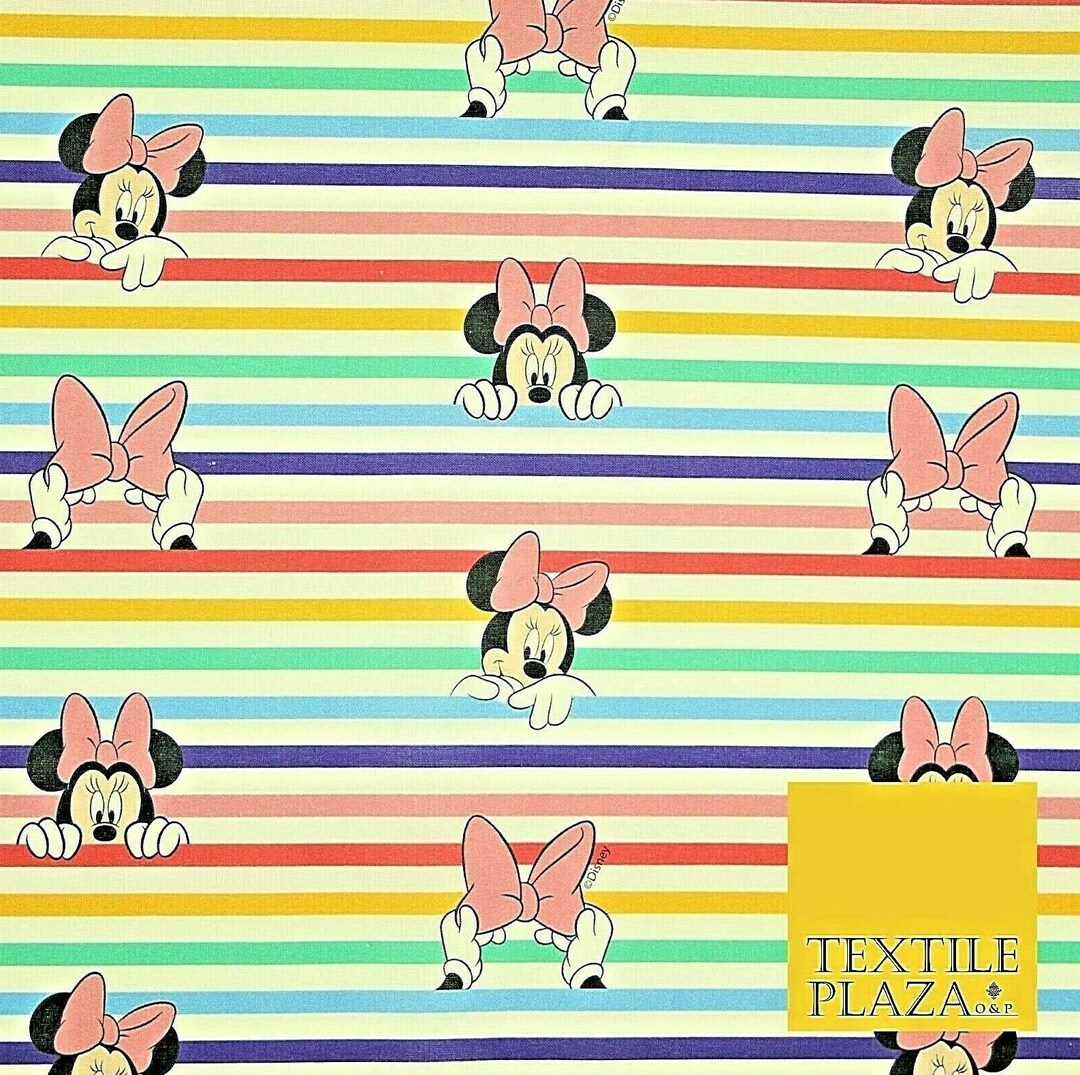 Disney Minnie Mouse Licensed Rainbow Stripe Printed 100% Cotton Fabric ...