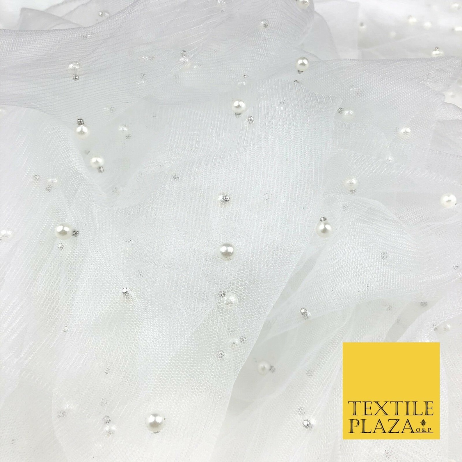 White Studded Pearl Mesh Net Fabric Bridal Soft Sheer Craft - Etsy
