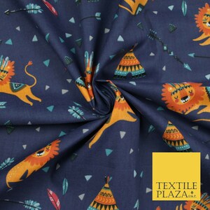 Sleeping Lion Red Indian Teepee Confetti Printed Polycotton Dress Craft ...