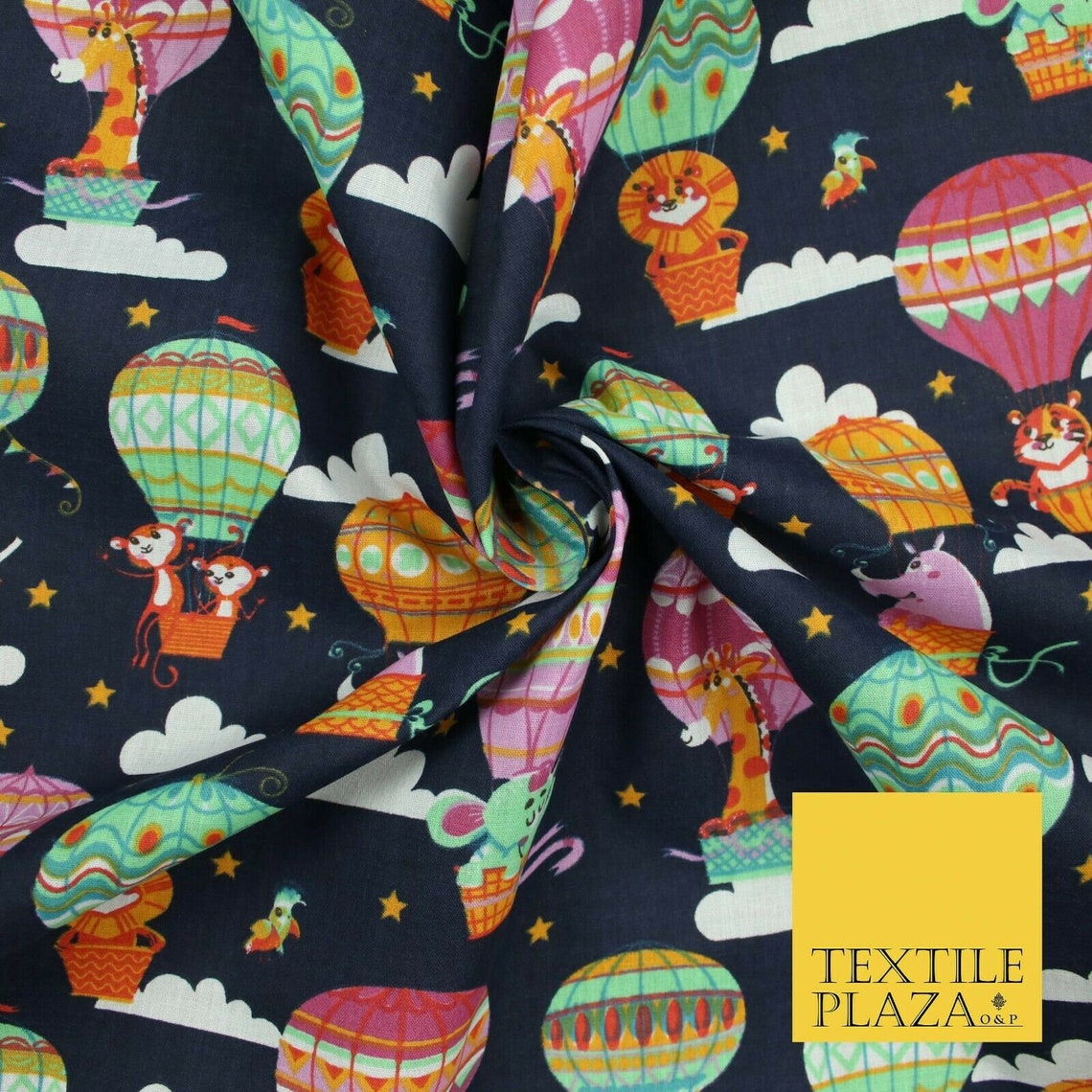 Fun Jungle Animals Hot Air Balloon Clouds Printed Polycotton - Etsy