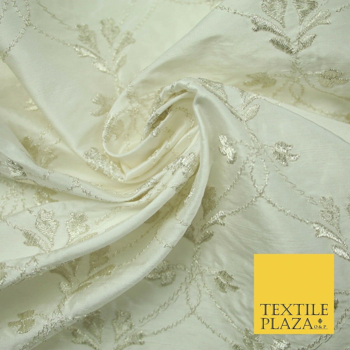 Luxury Ivory Silver Floral Lattice Embroidered 100% Pure Silk - Etsy