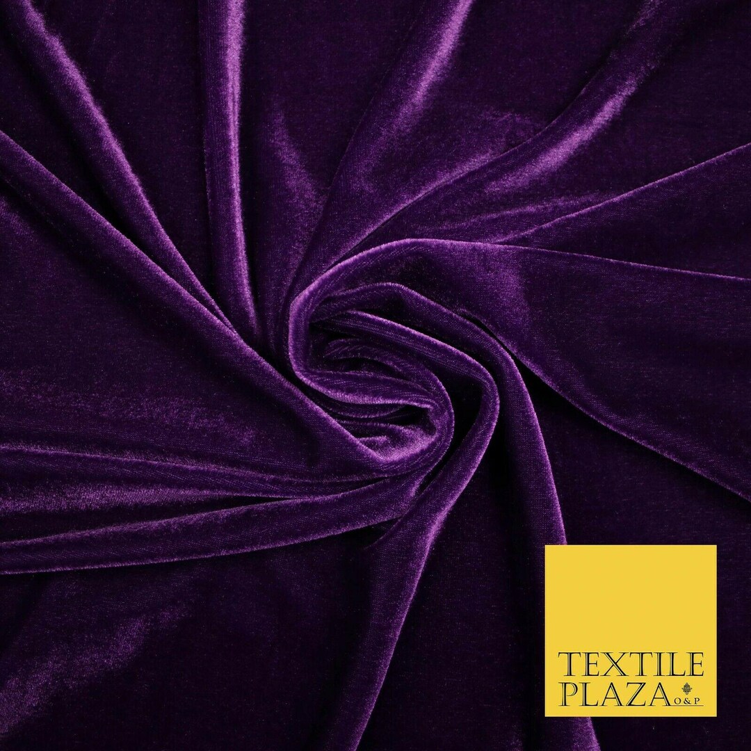 Deep Purple Soft Plain Stretch Velvet Fabric Material 58 More Colours ...