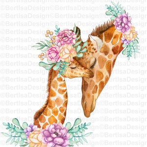 Sublimation Design Watercolor Mother and Baby Giraffe PNG | Etsy