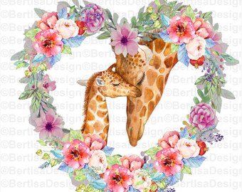 Sublimation Design Watercolor Mother and Baby Giraffe PNG | Etsy