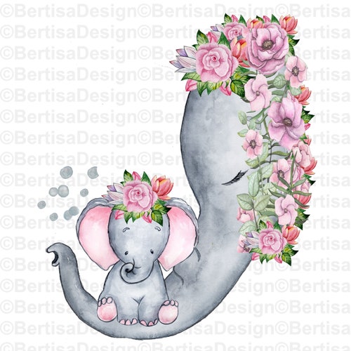 Sunflower Elephant Clipart Mother and Baby Elephant PNG | Etsy