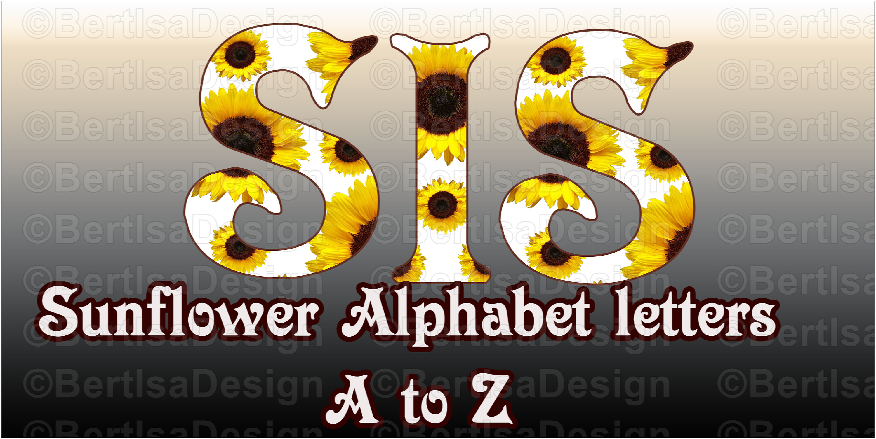 Sunflower Letters, A to Z Clip Art, Sunflower Alphabet, Instant ...