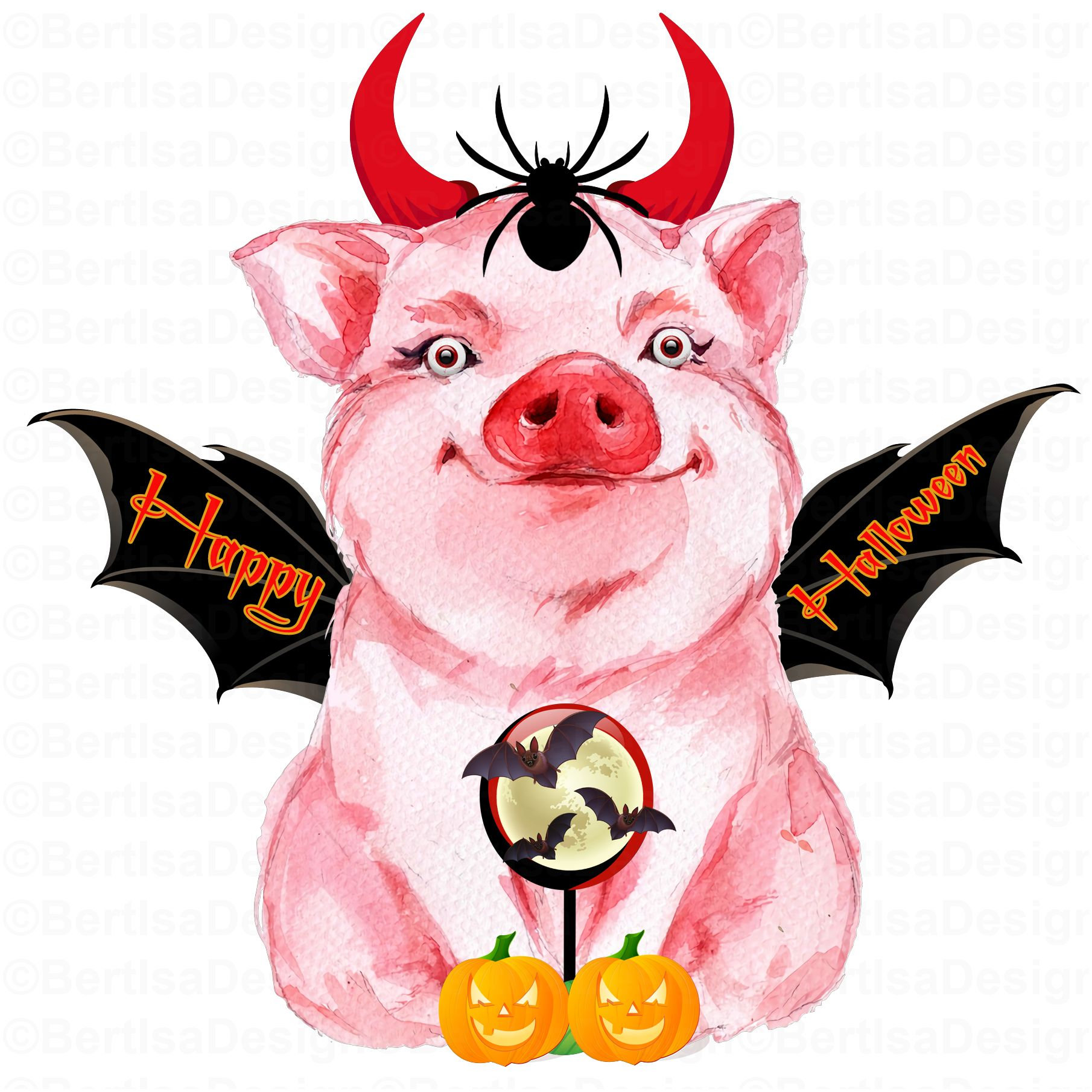 Watercolor Pig/ Halloween Pig/ Bat Pig Sublimation Design/ PNG - Etsy