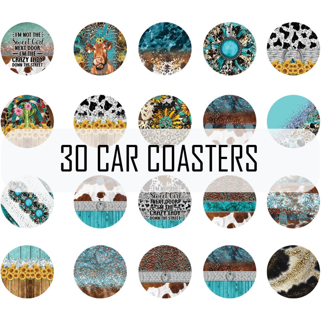 Western Car Coasters Bundle, Cowhide Car Coasters Sublimation Design ...