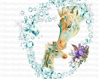 Sublimation Design Watercolor Mother and Baby Giraffe PNG | Etsy