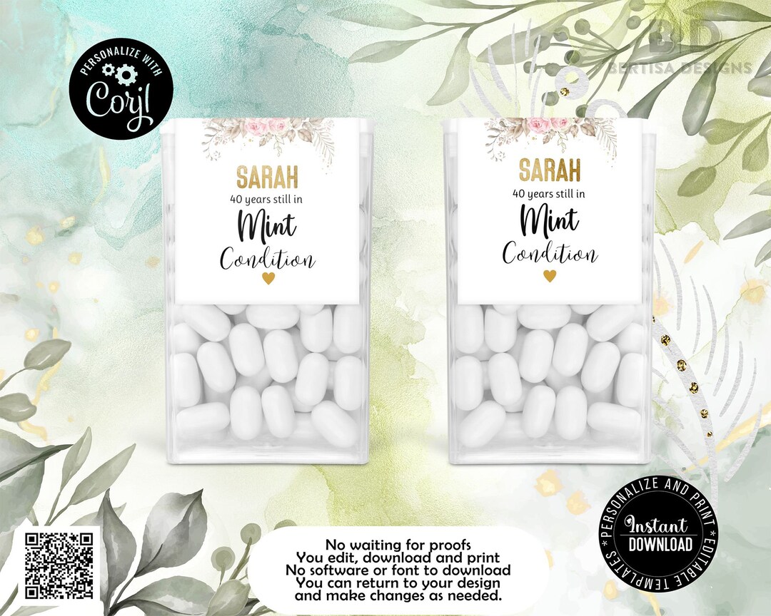 Birthday Mint Condition Label Template, Editable Mint to Be Tic Tac ...